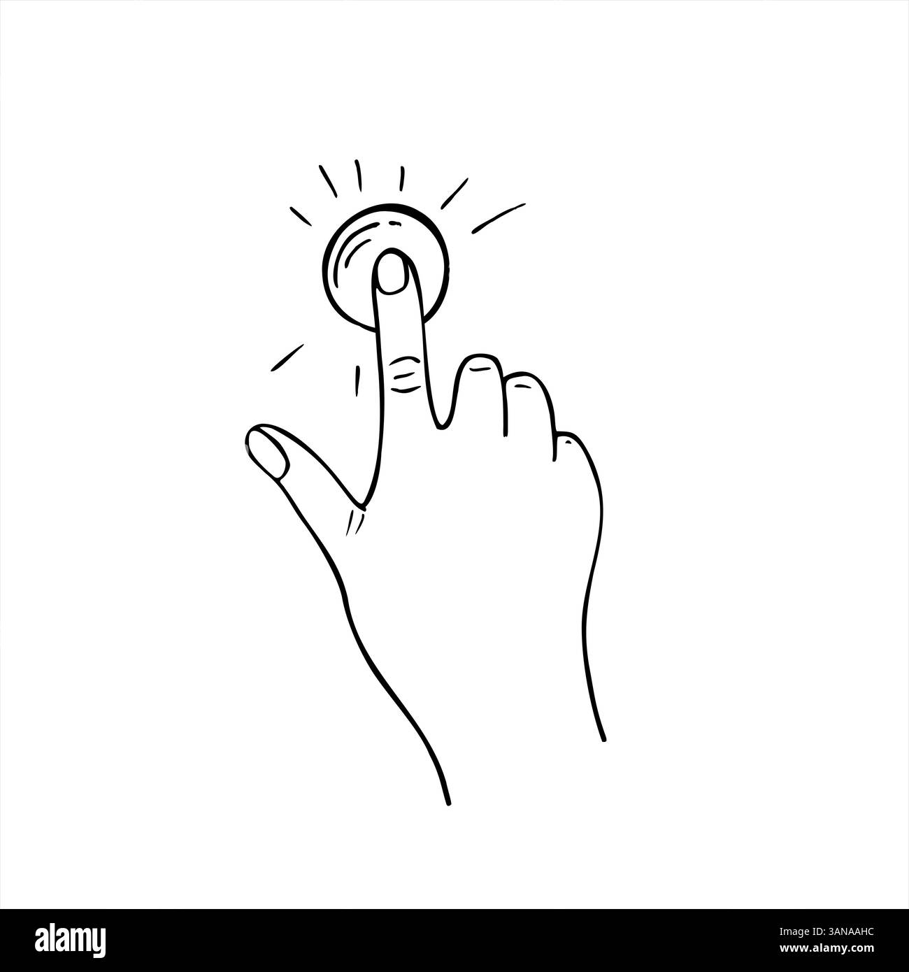Vector Monochrome Index Finger Human Hand Pressing Button Line Art