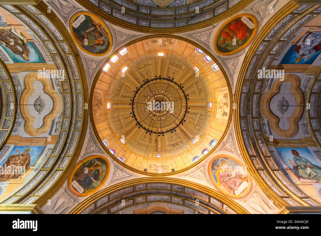 the beautifully painted dome of the historic Lipa Cathedral, dedicated to San Sebastian and ...