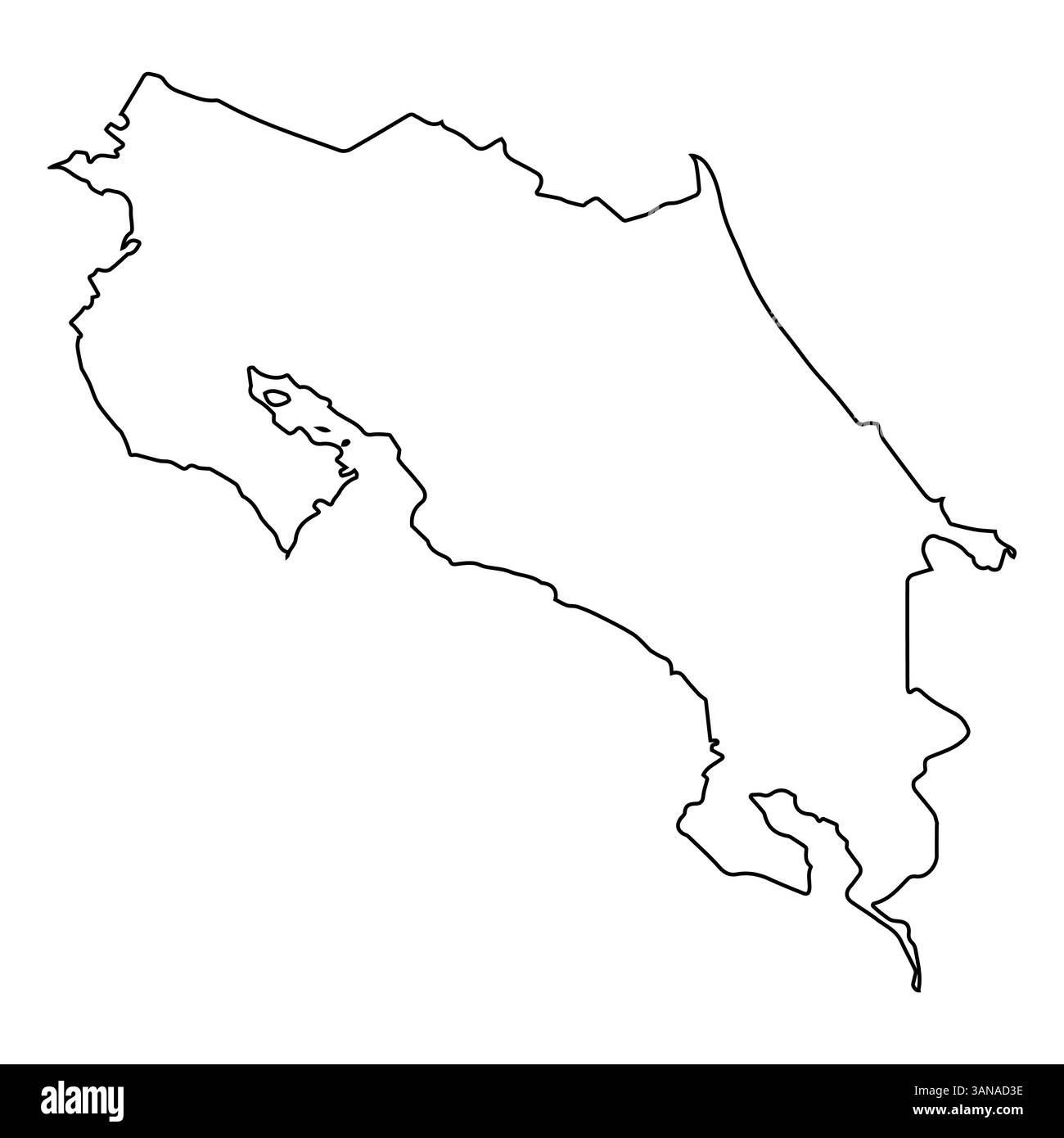Black Outline Map of Costa Rica with Detailed Coastline Borders Stock ...