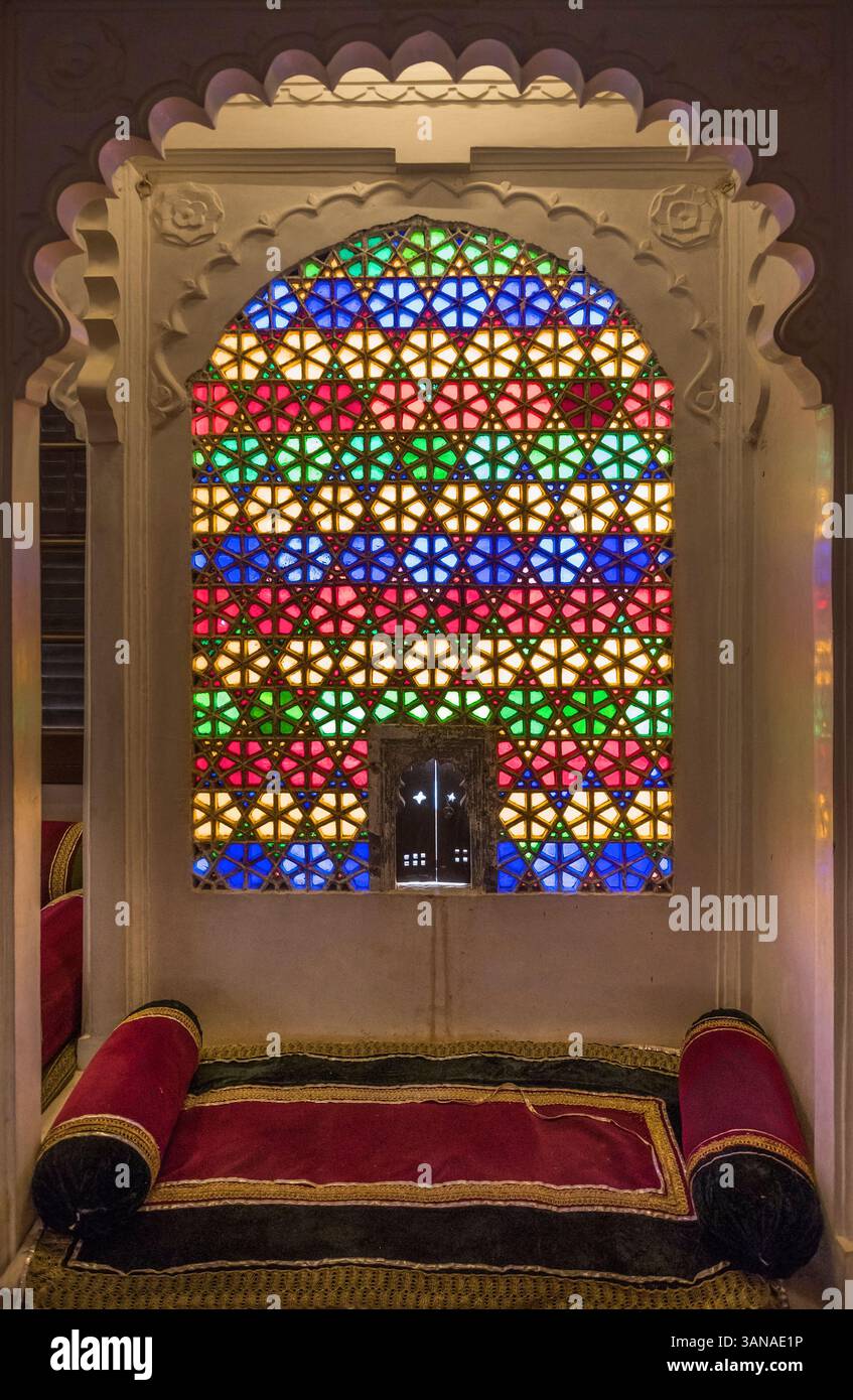 Stained glass window at Bagore Ki Haveli museum Udaipur Rajasthan India Stock Photo - Alamy