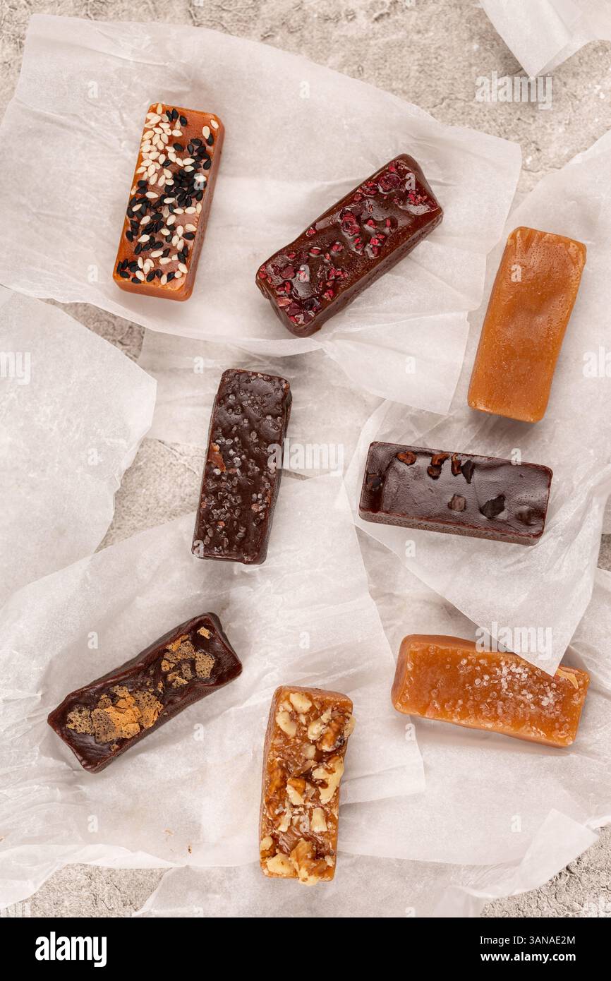Home-made toffee, assorted flavors, milky and bitter flavors, sweet and ...