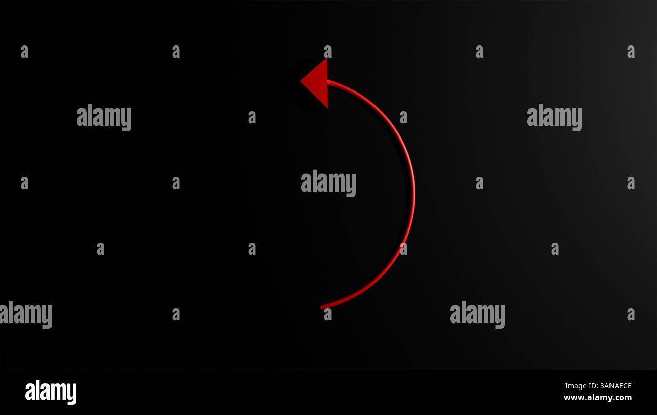 3d red circular arrow on black background, guiding arrow in a circle ...