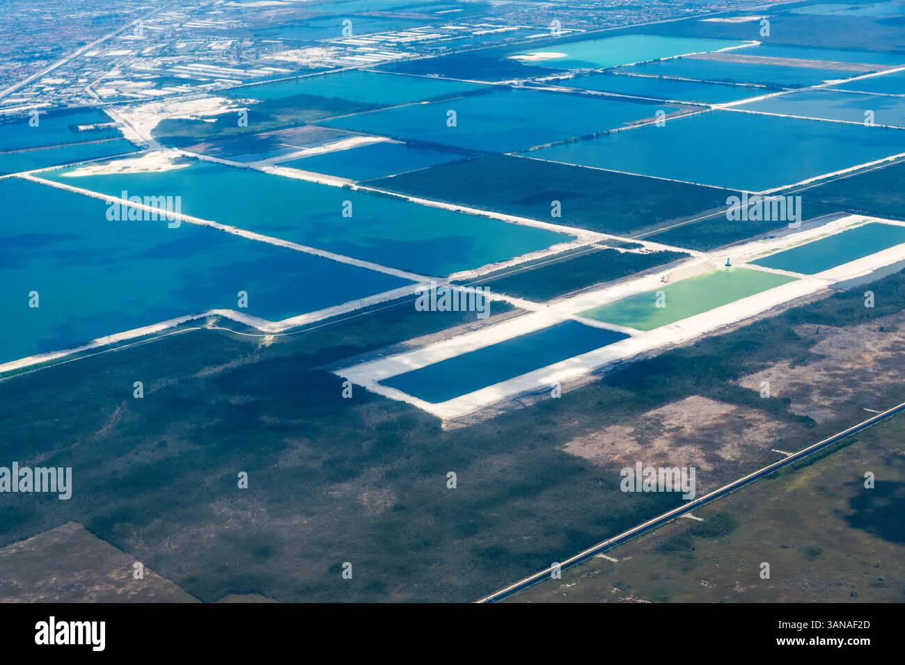 Aerial view on landscape with water plant reservoir. Aquaculture ...