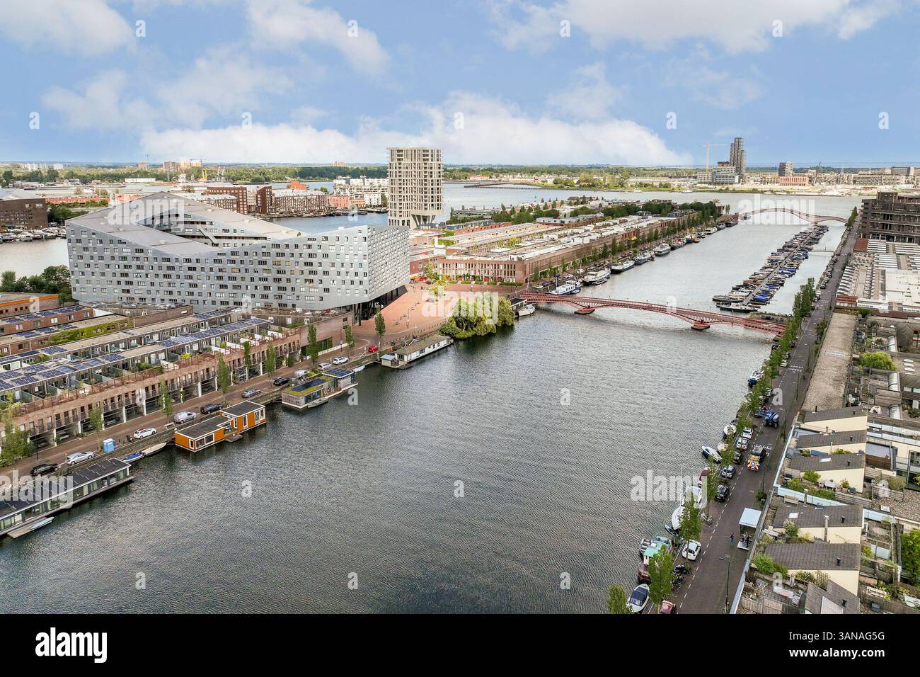 The image captures a vibrant urban landscape with a modern architecture ...