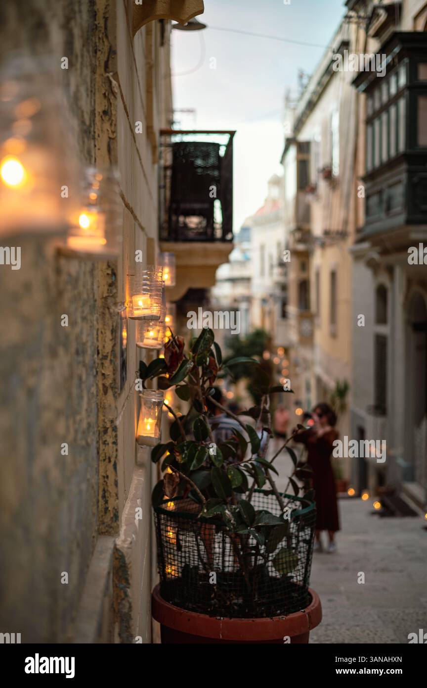 Walls Illuminated by Candles at Birgu by Candlelight Stock Photo - Alamy