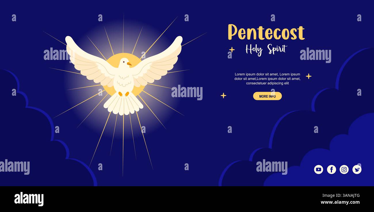 Pentecost Sunday Holy Spirit. Divine Dove on Blue Background with ...