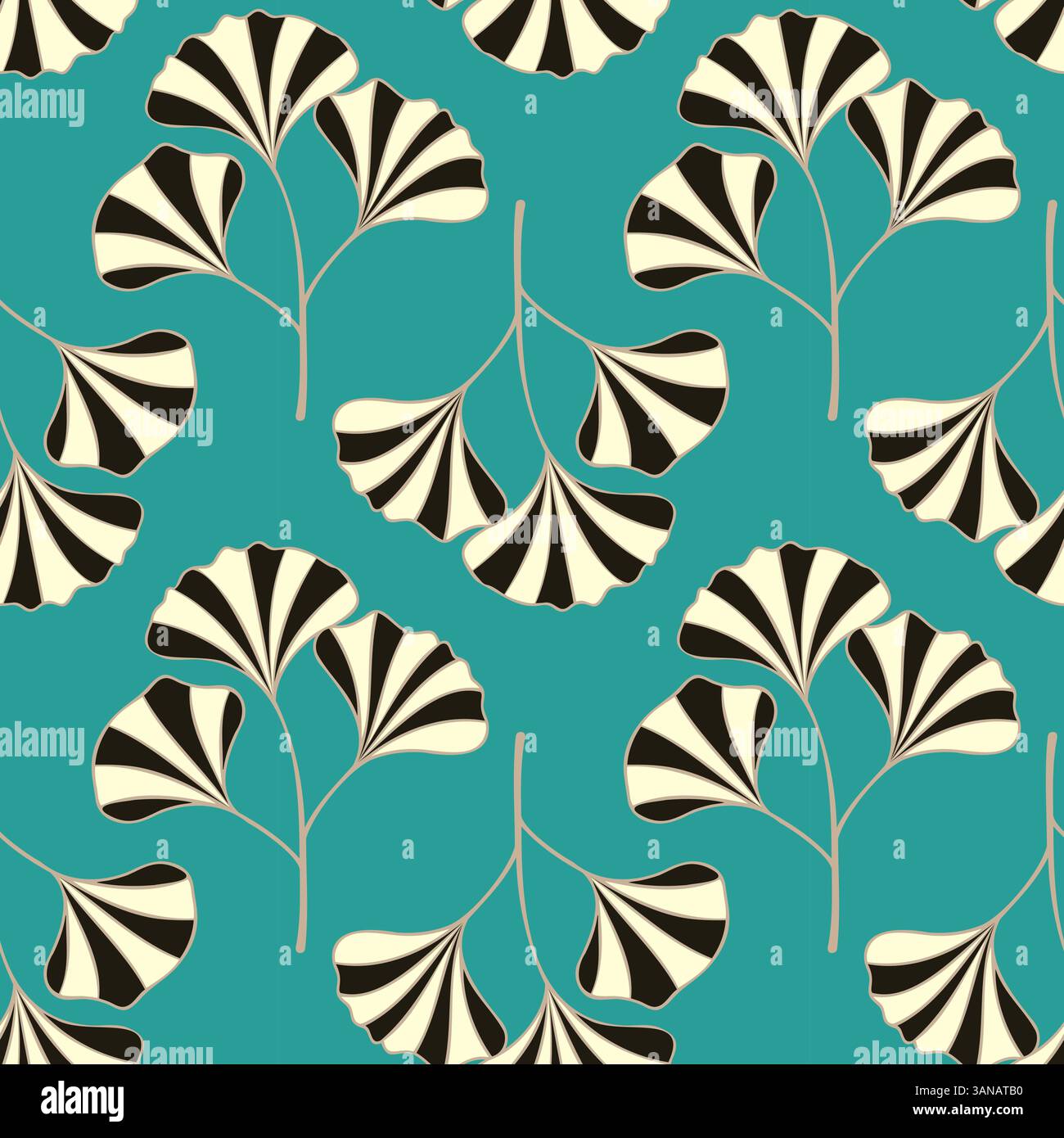 Ginkgo biloba pattern, striped silhouette of leaves, black and beige ...