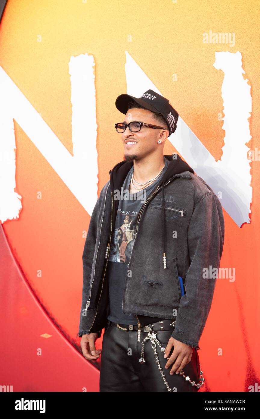 London, United Kingdom. 14th April 2025. Jadon Sancho on the red carpet ...