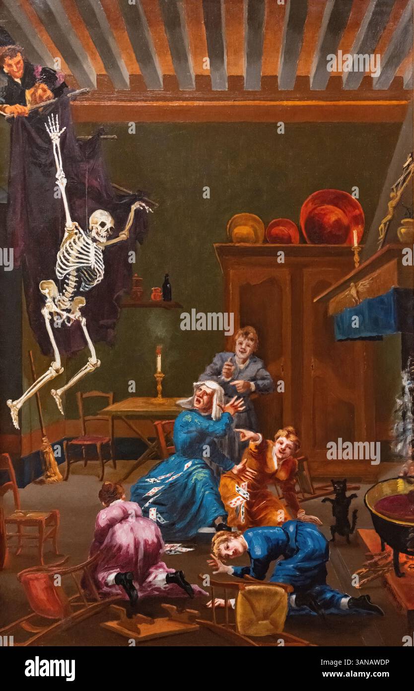 Trick a witch, painting by Jean-Baptiste Cariven (1843 to 1904, French ...