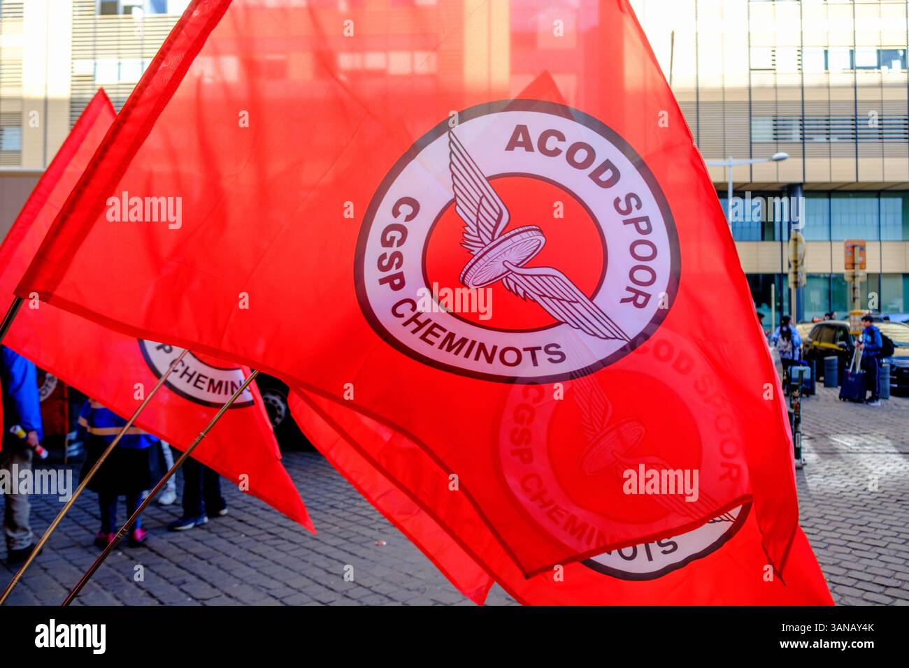 Brussels, Belgium. 15th Apr, 2025. A logo of the ACOD Spoor - CGSP ...