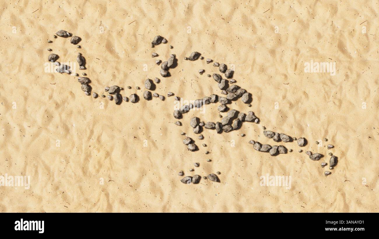 Concept conceptual stones on beach sand handmade symbol shape, golden ...