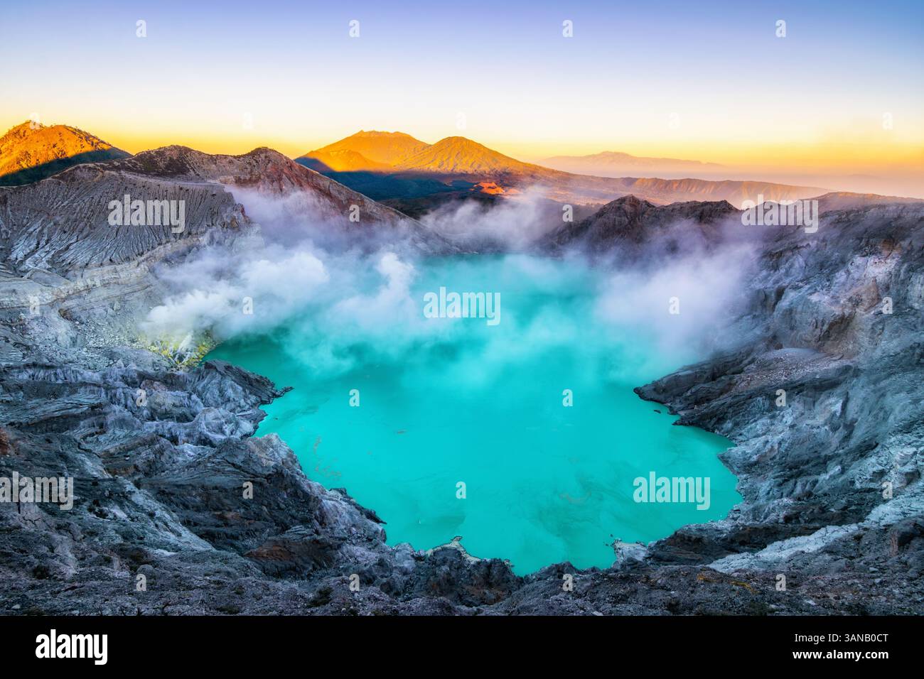 Panoramic drone view of Ijen volcano in Indonesia—sulfuric crater lake ...