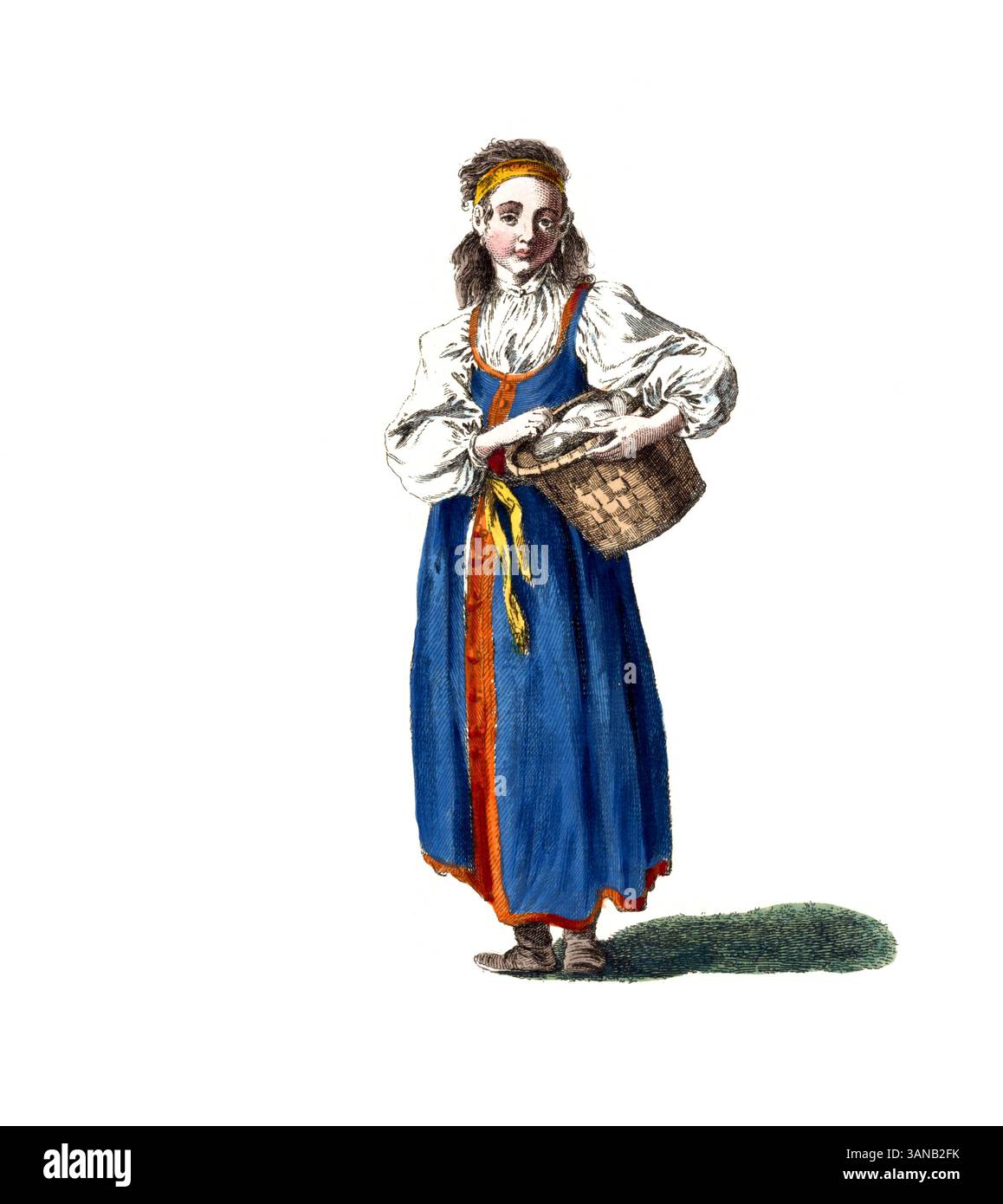 Historical clothing, fashion history, clothing of a young market woman ...