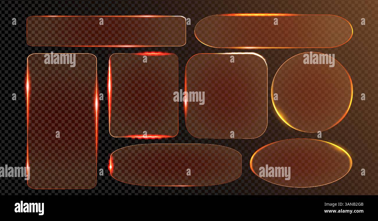 Orange neon light frames set isolated on transparent background. Vector ...
