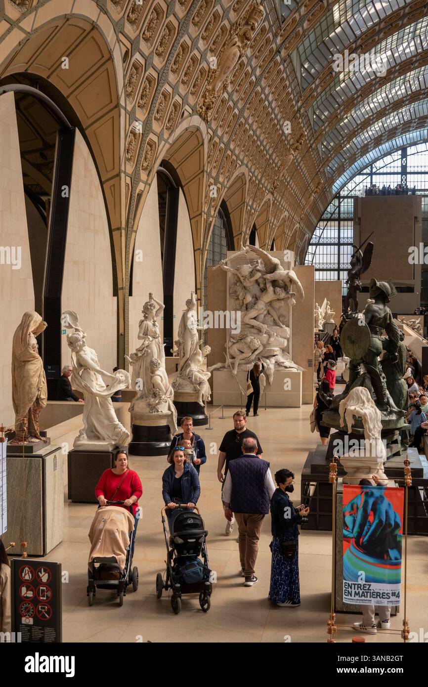 France, Paris, Musee d’Orsay art gallery interior, 2nd floor sculpture ...