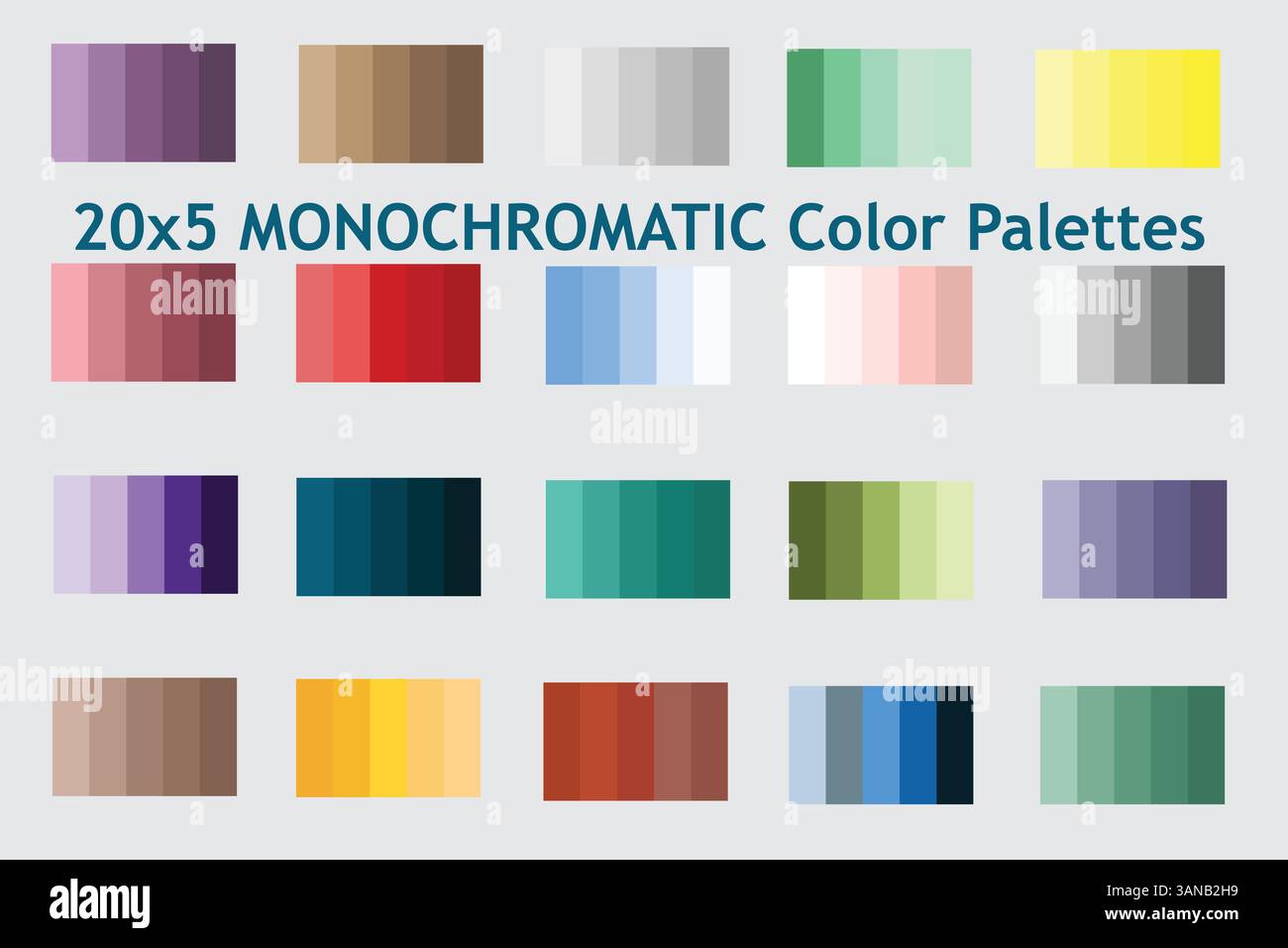 Monochromatic Color Palettes 20x5, Packs, Discover 20 Sets of Vibrant ...