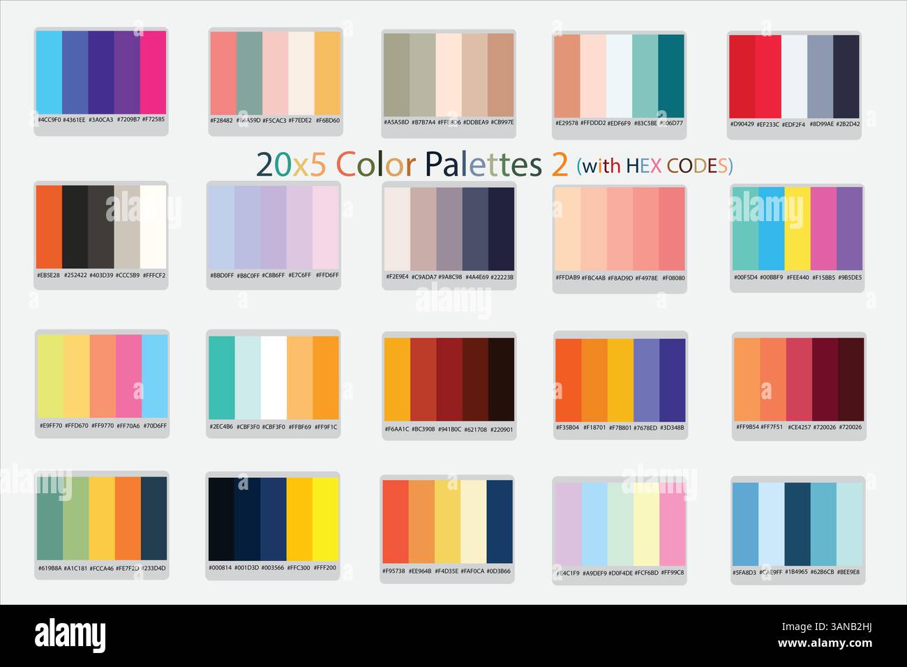 20x5 Color Palettes 2 with Hex Codes Vector, Discover 20 Sets of ...