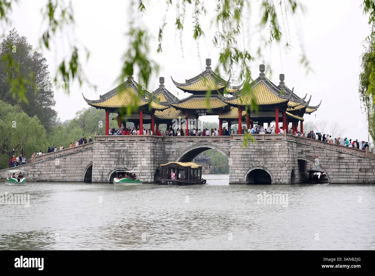 Aerial photo shows the spring scenery of the Slender West Lake scenic ...