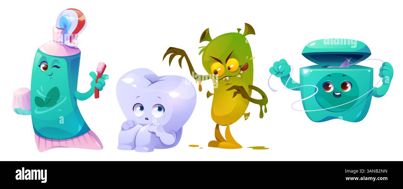Kids dental care characters set isolated on white background. Vector ...