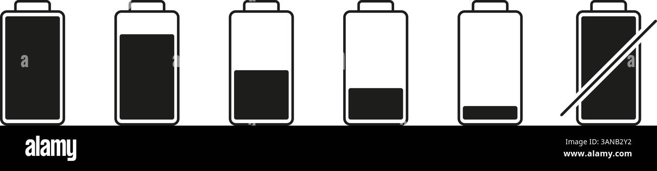 Battery Charge Level Solid Icon Set. Battery And Energy States ...