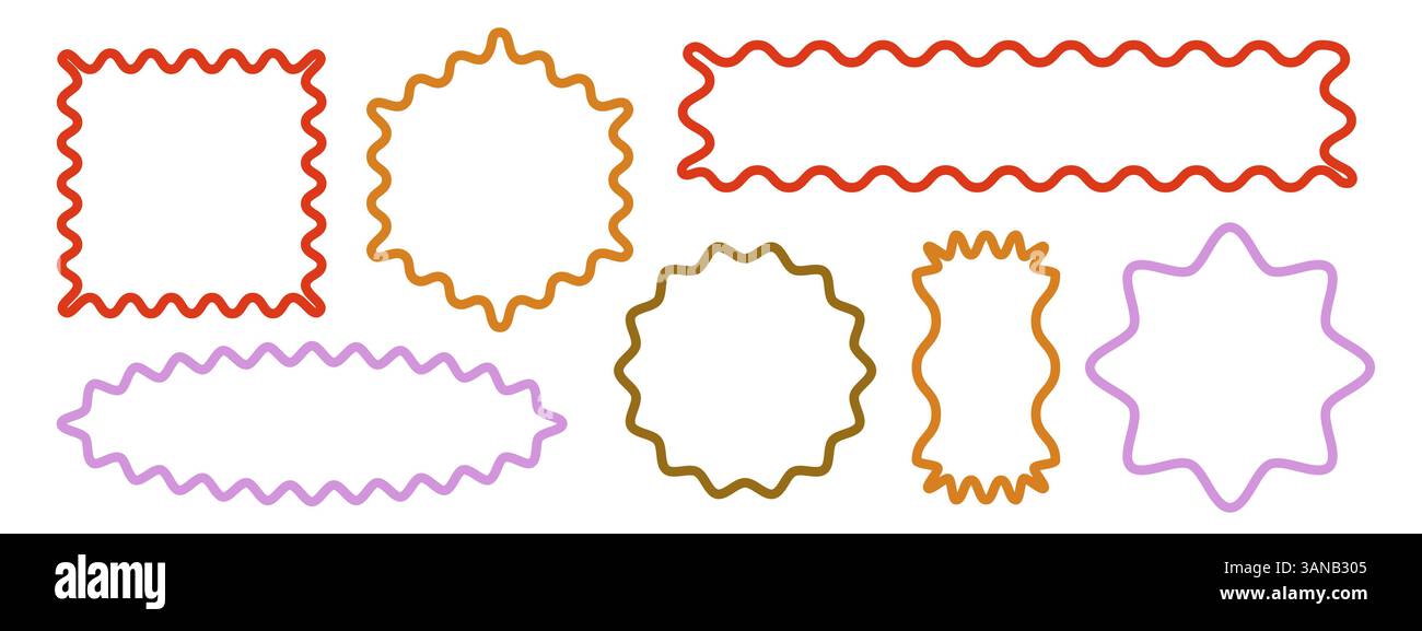 Wavy scalloped decorative frame shapes. Squiggly lines, zigzag borders ...