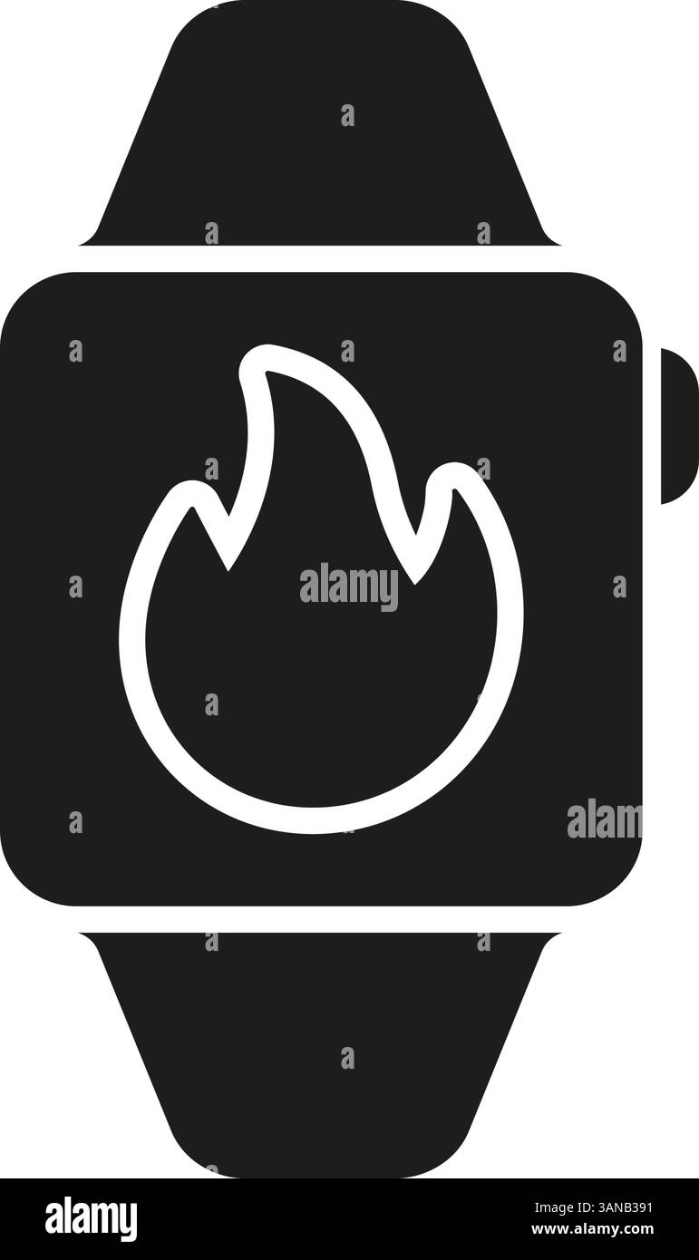 Smartwatch with fire symbol for fitness and calorie burning solid icon ...