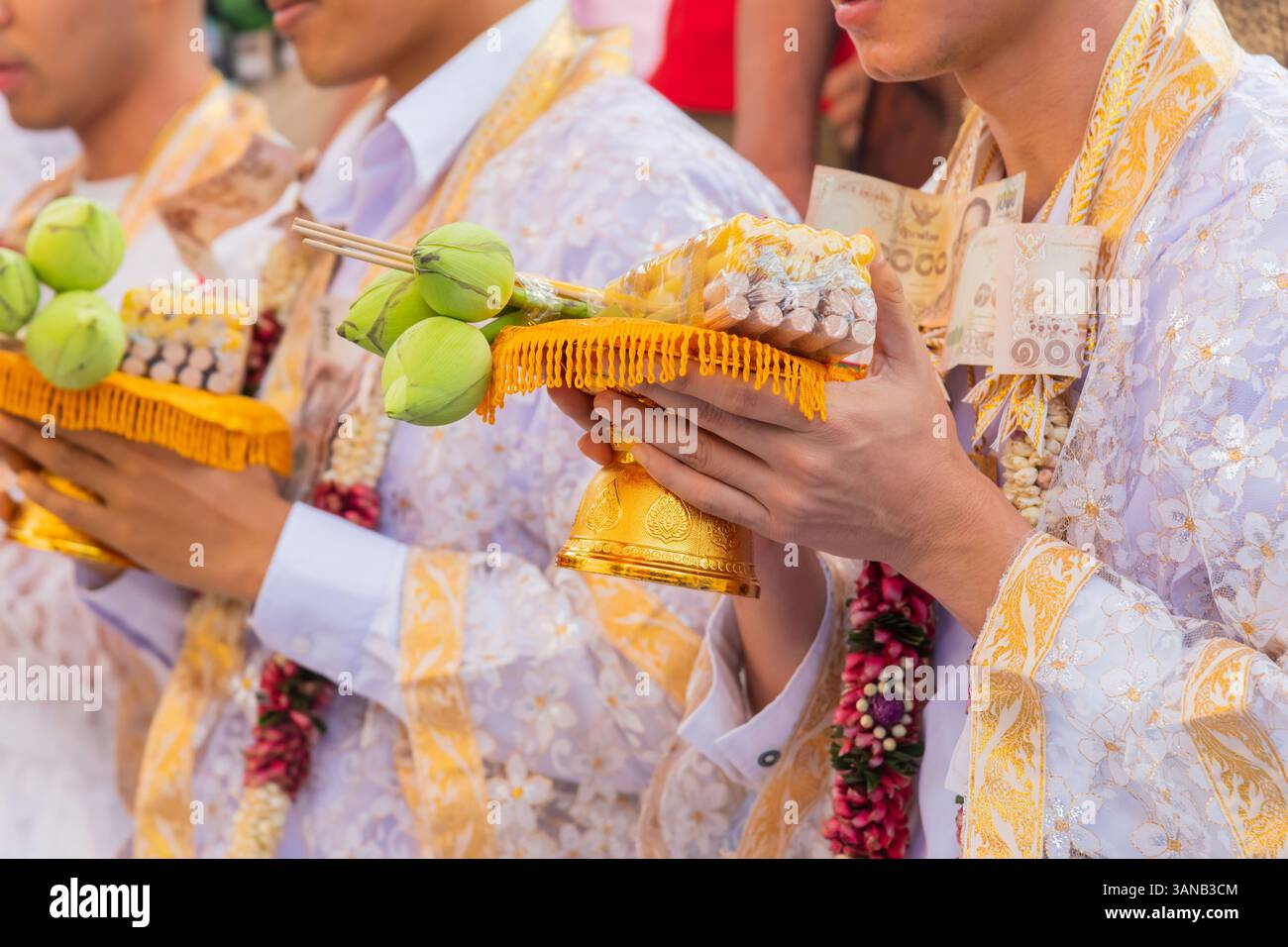 Ordination ceremony in buddhist Thai monk ritual for change man to monk ...