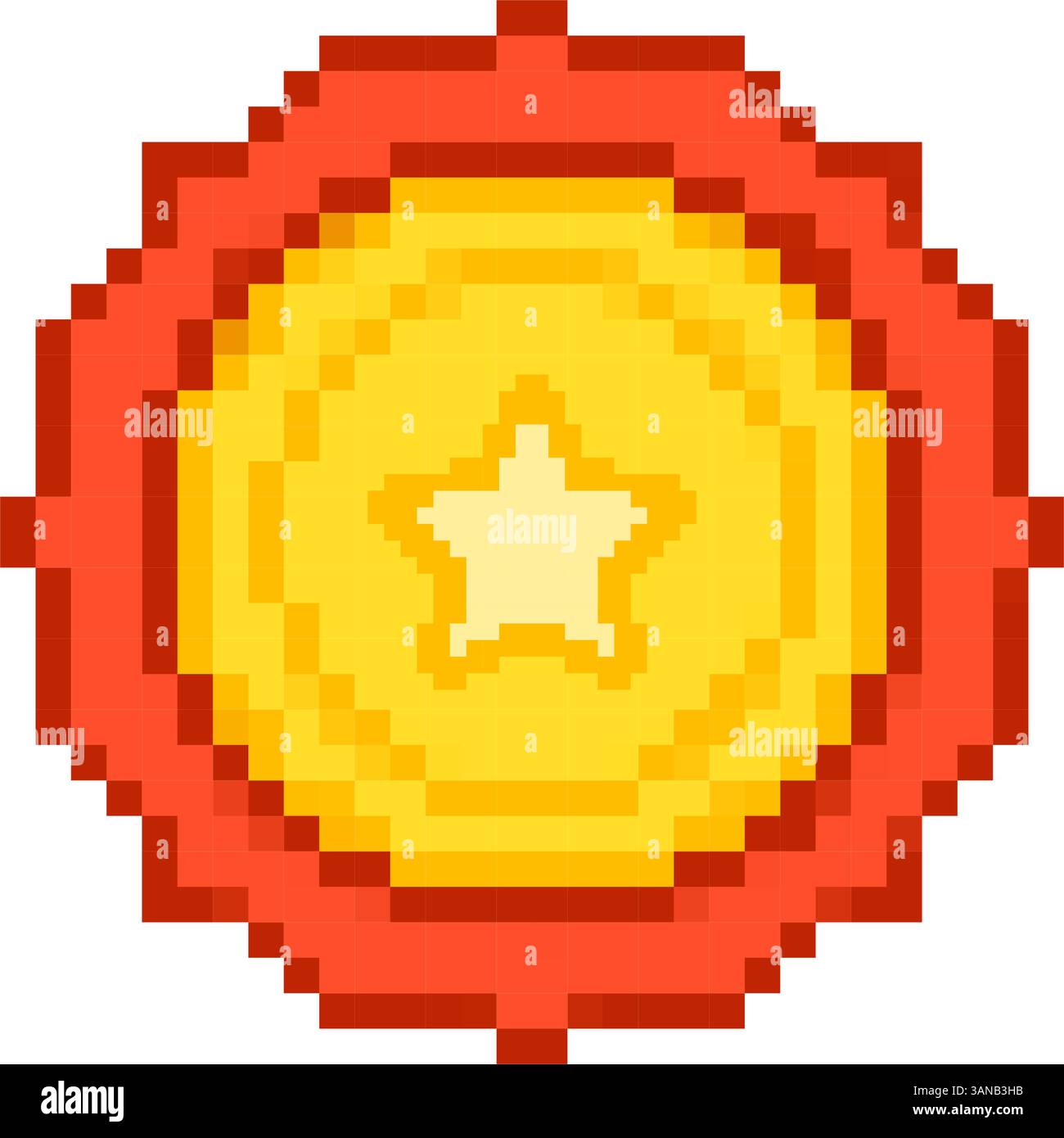 Golden Star Medal Pixelated Icon. Pixel Art Symbol Of Award Medals With Star Design. Isolated ...