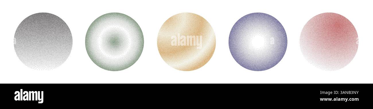Sphere dot grain illustrations. Stipple shaded round forms. Minimalist ...