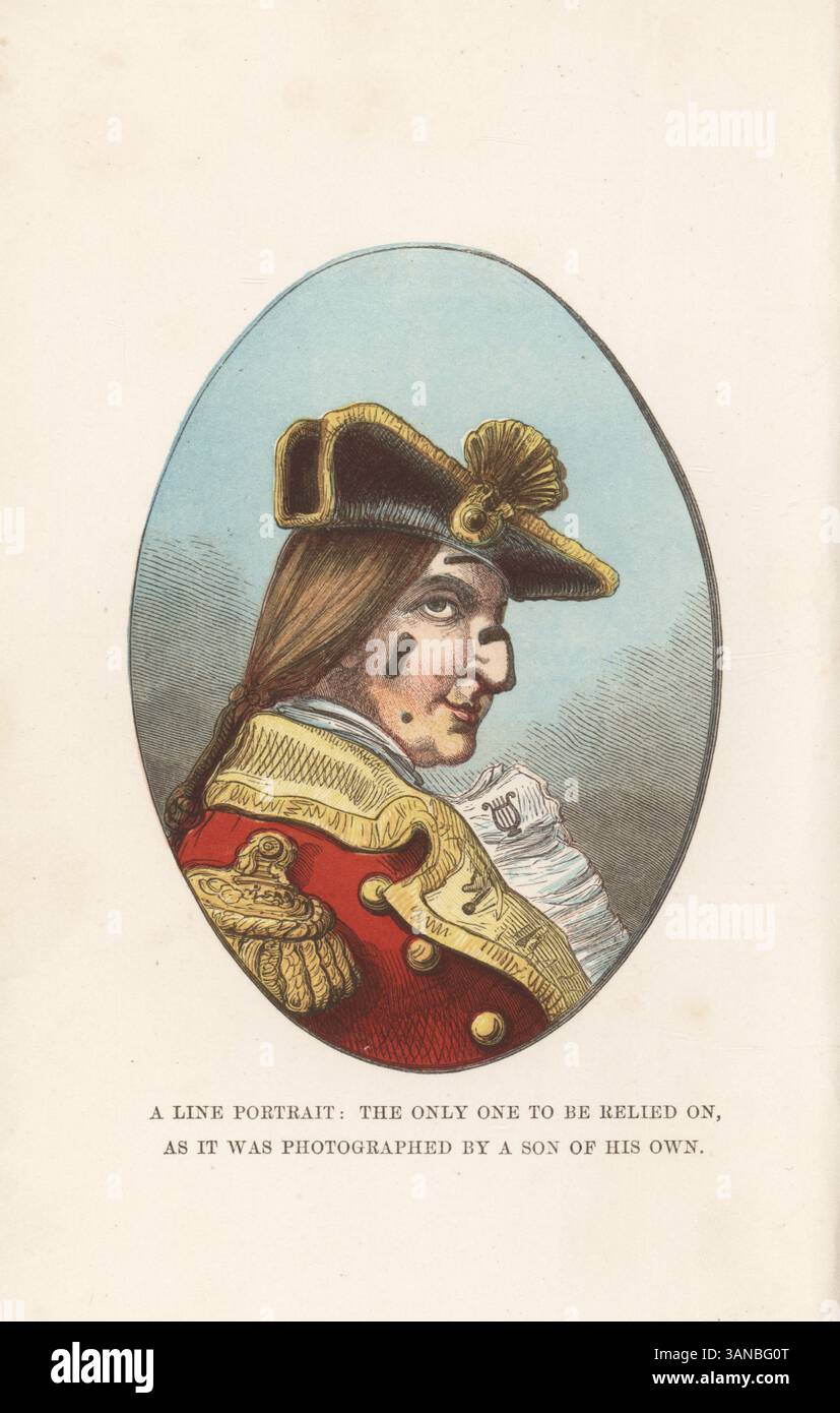 Oval portrait of Baron Munchausen. Man in bicorne hat with rosette ...