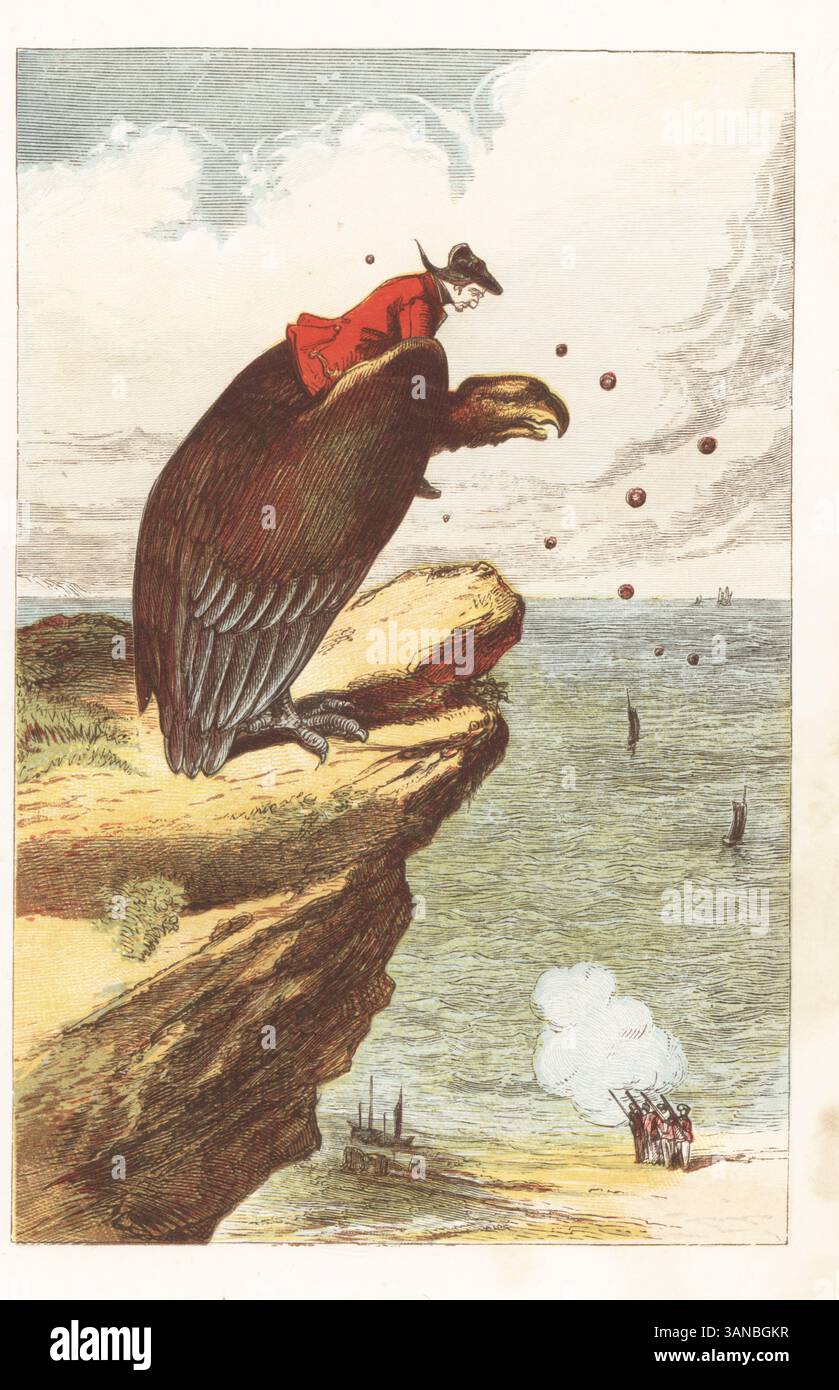 Baron Munchausen riding a giant eagle on the cliffs of Margate on the ...