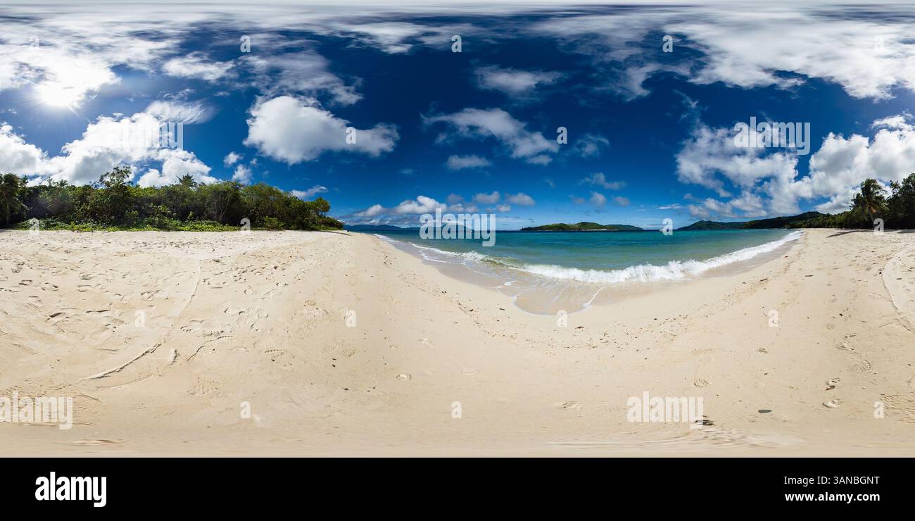 Coconut trees and waves on sandy beach in Bon Bon Beach in Romblon ...