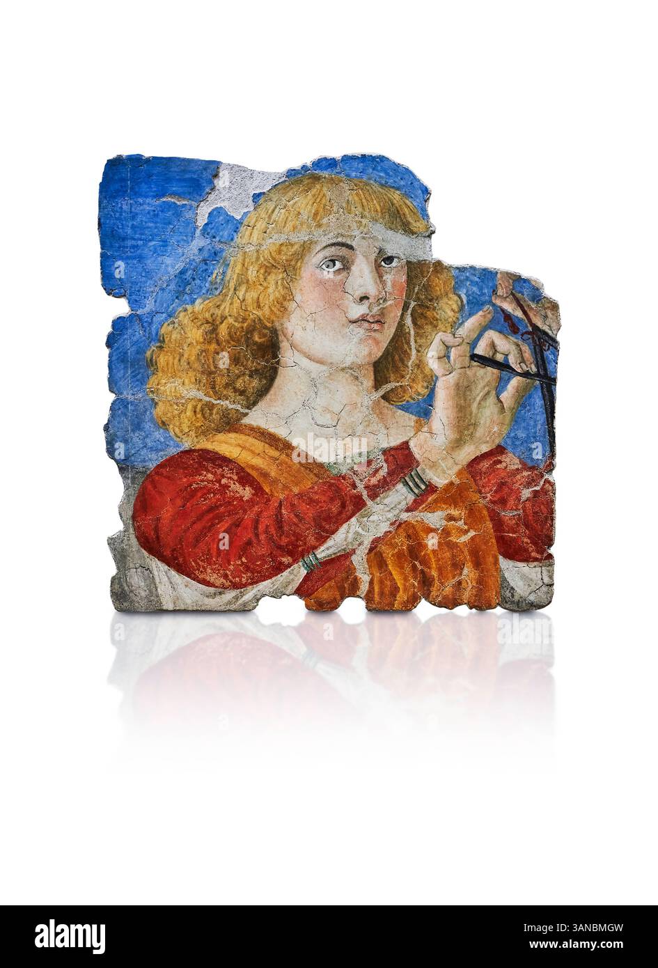 Fragment of a Renaissance apse ceiling fresco depicting a young man ...