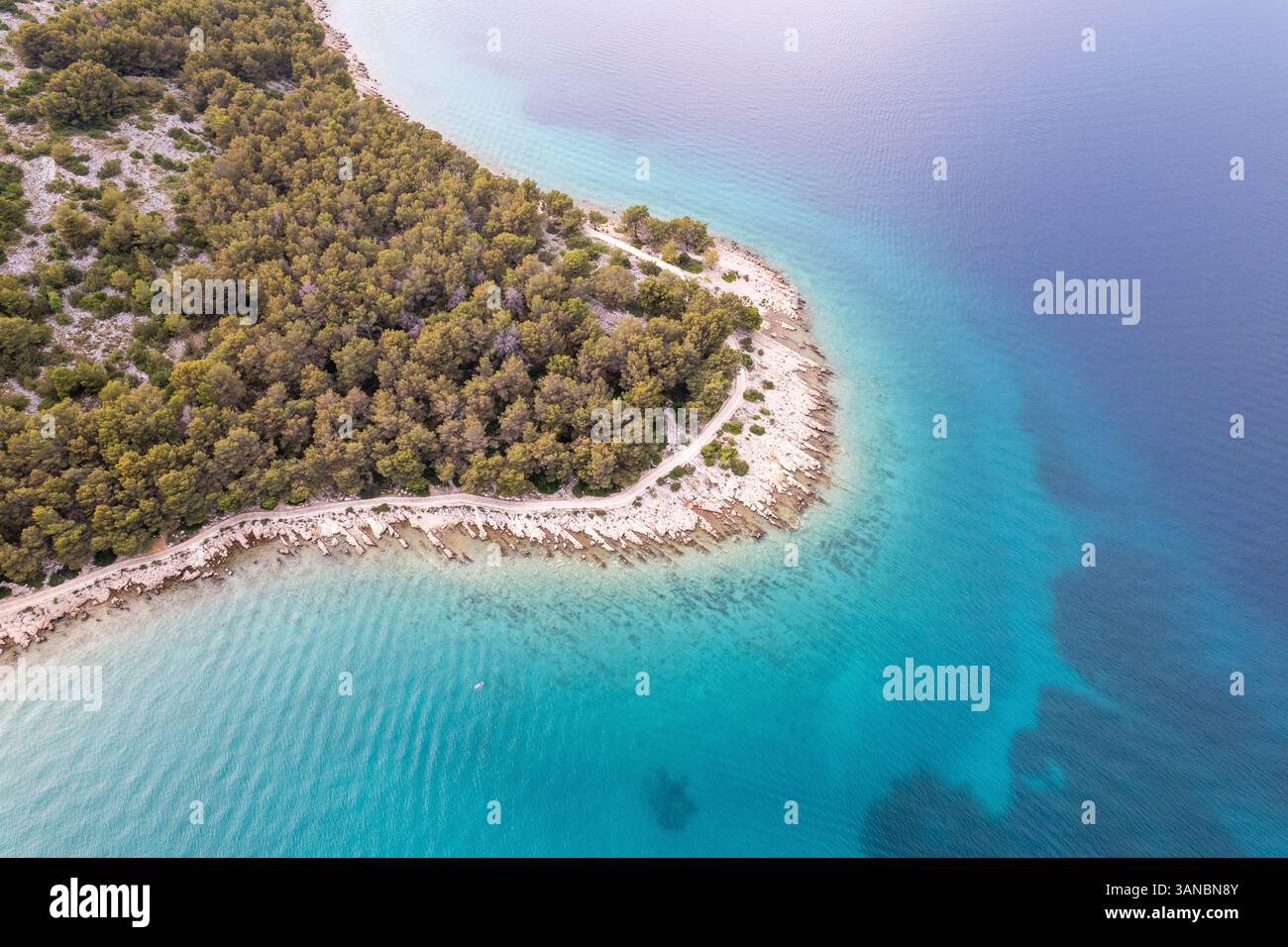 Aerial view of beautiful Murtur Island with turquoise sea and rocky ...