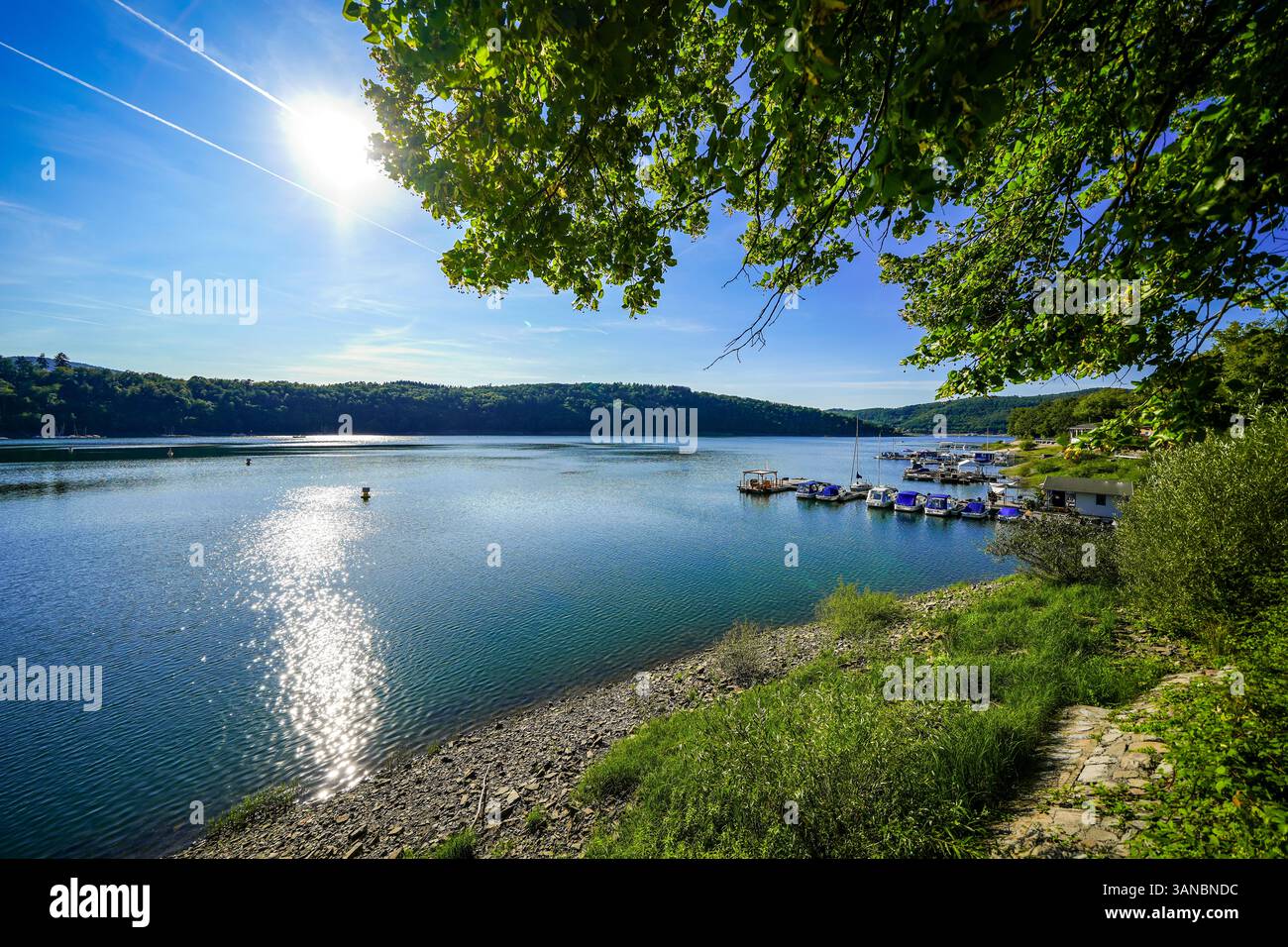 View of the Edersee and the surrounding nature at the lake. Eder Dam in ...