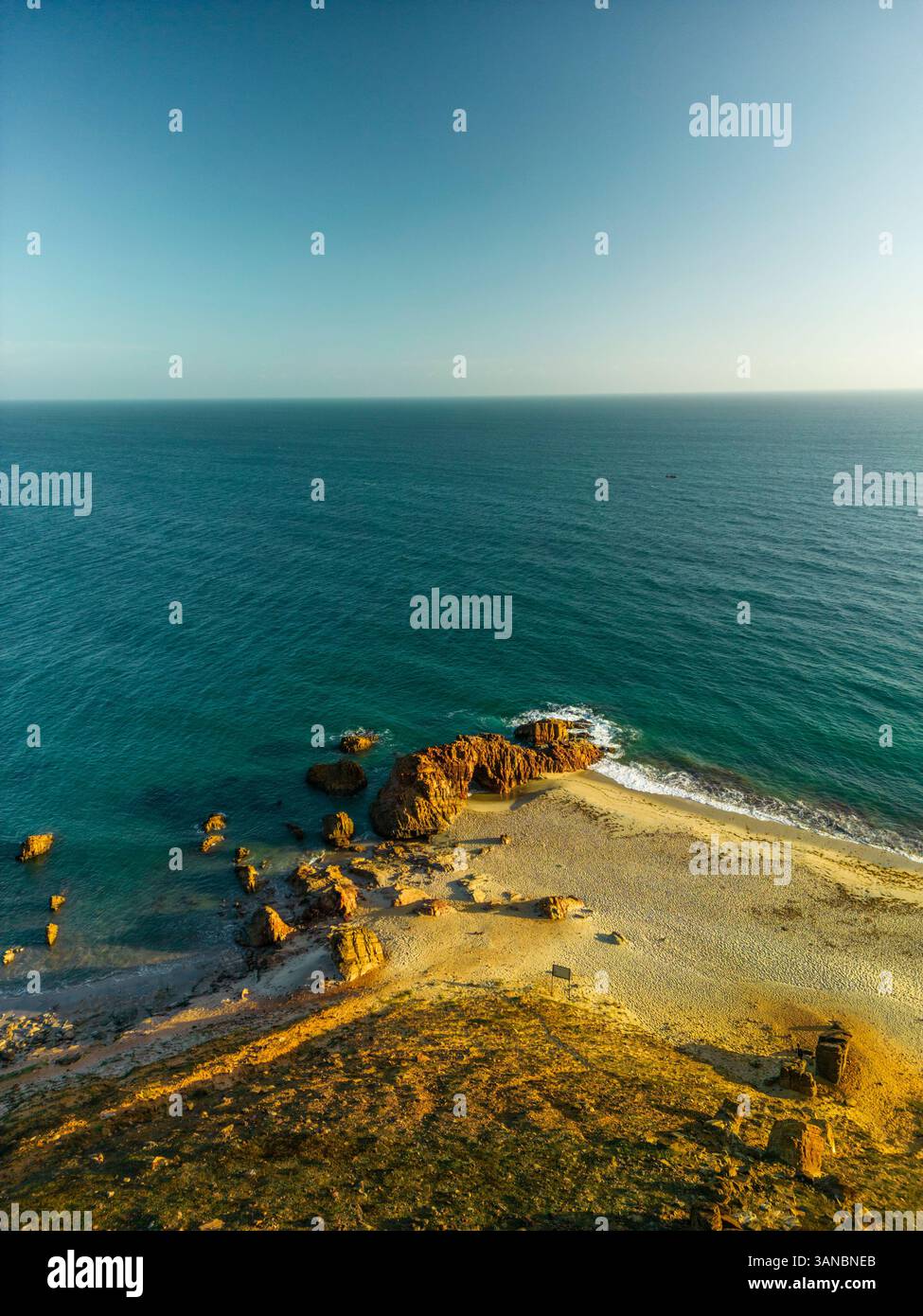Aerial view of a wild coastline in Jericoacoara, State of Ceara, Brazil ...