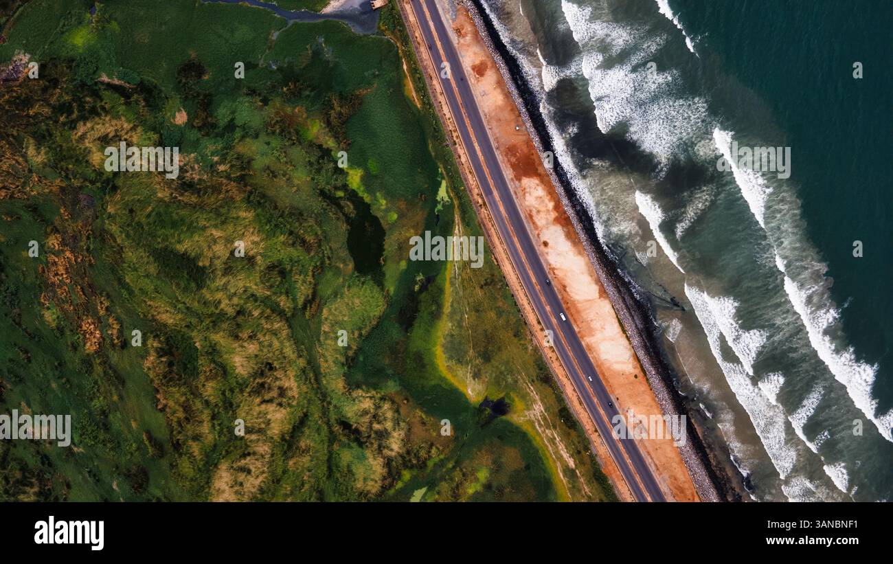 Aerial view of the Sakumono Ramsar Site in Accra, Ghana, showcasing the ...