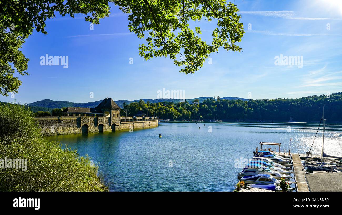 View of the Edersee and the surrounding nature at the lake. Eder Dam in ...
