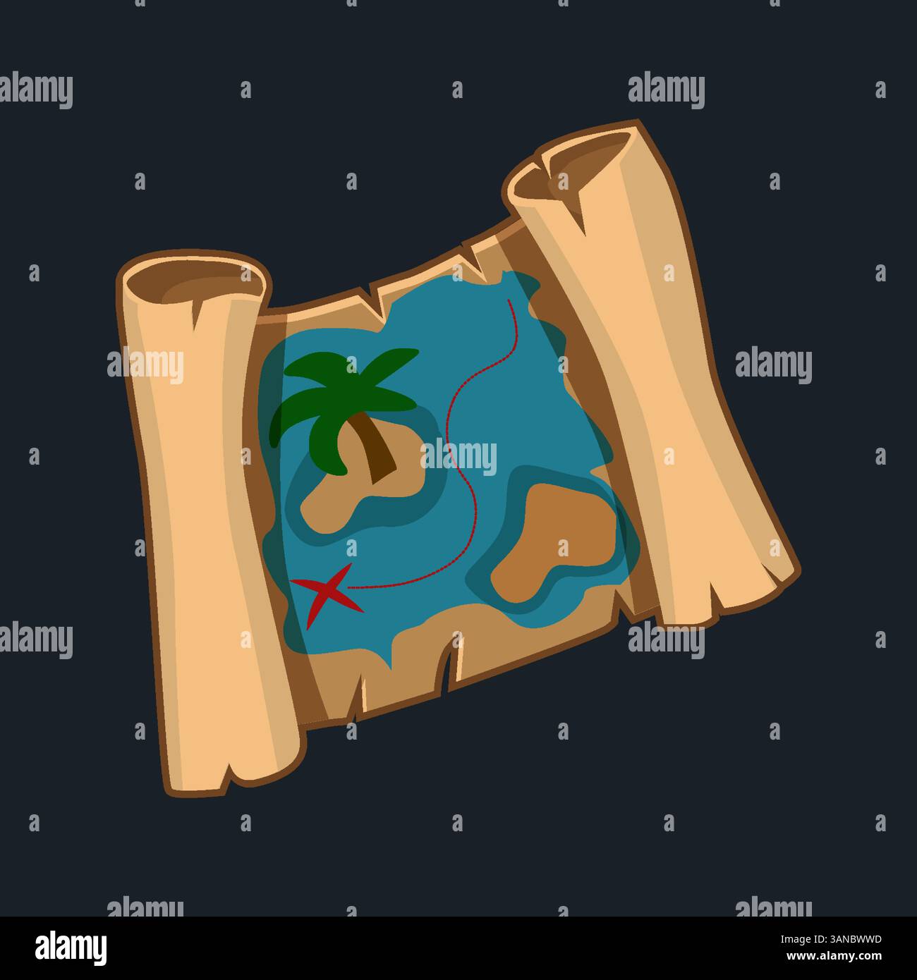 Pirate treasure map. Old Scroll with quest. Vector illustration of old ...