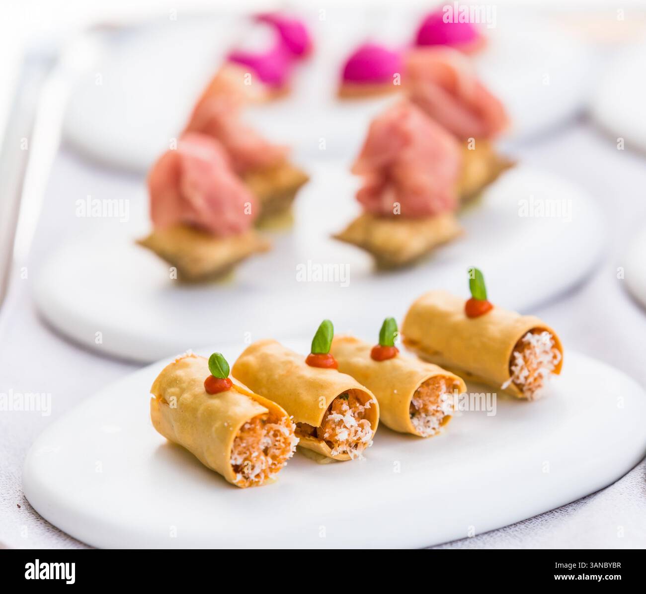 cheese and meat assortment appetizers and finger food Stock Photo - Alamy