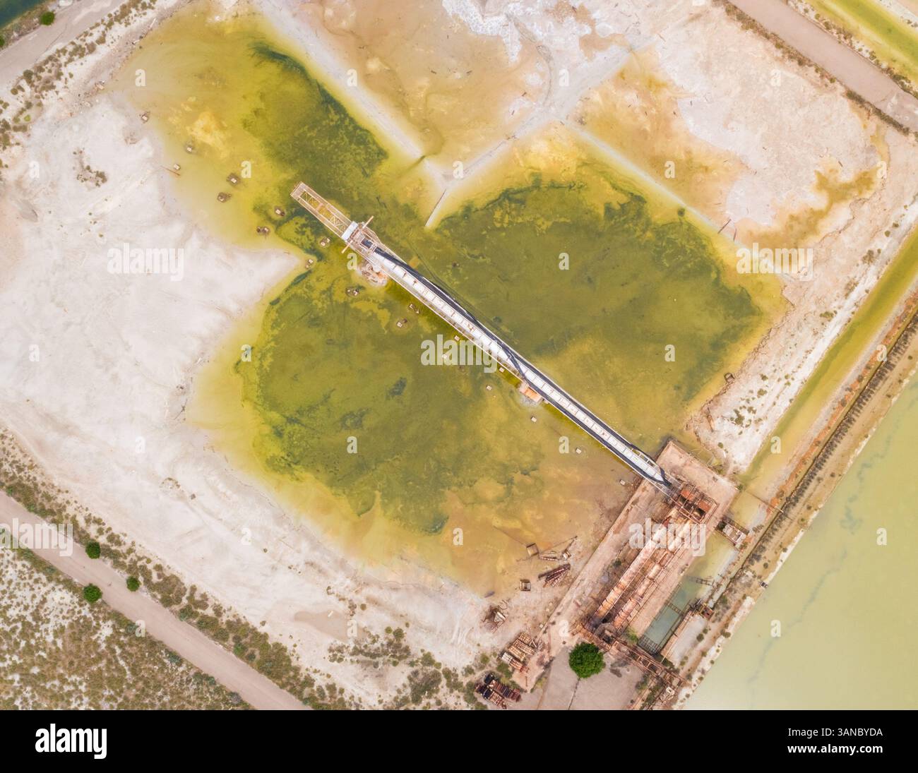 Aerial view of dry patch of saline lakes, Cagliari, Sardinia Stock ...