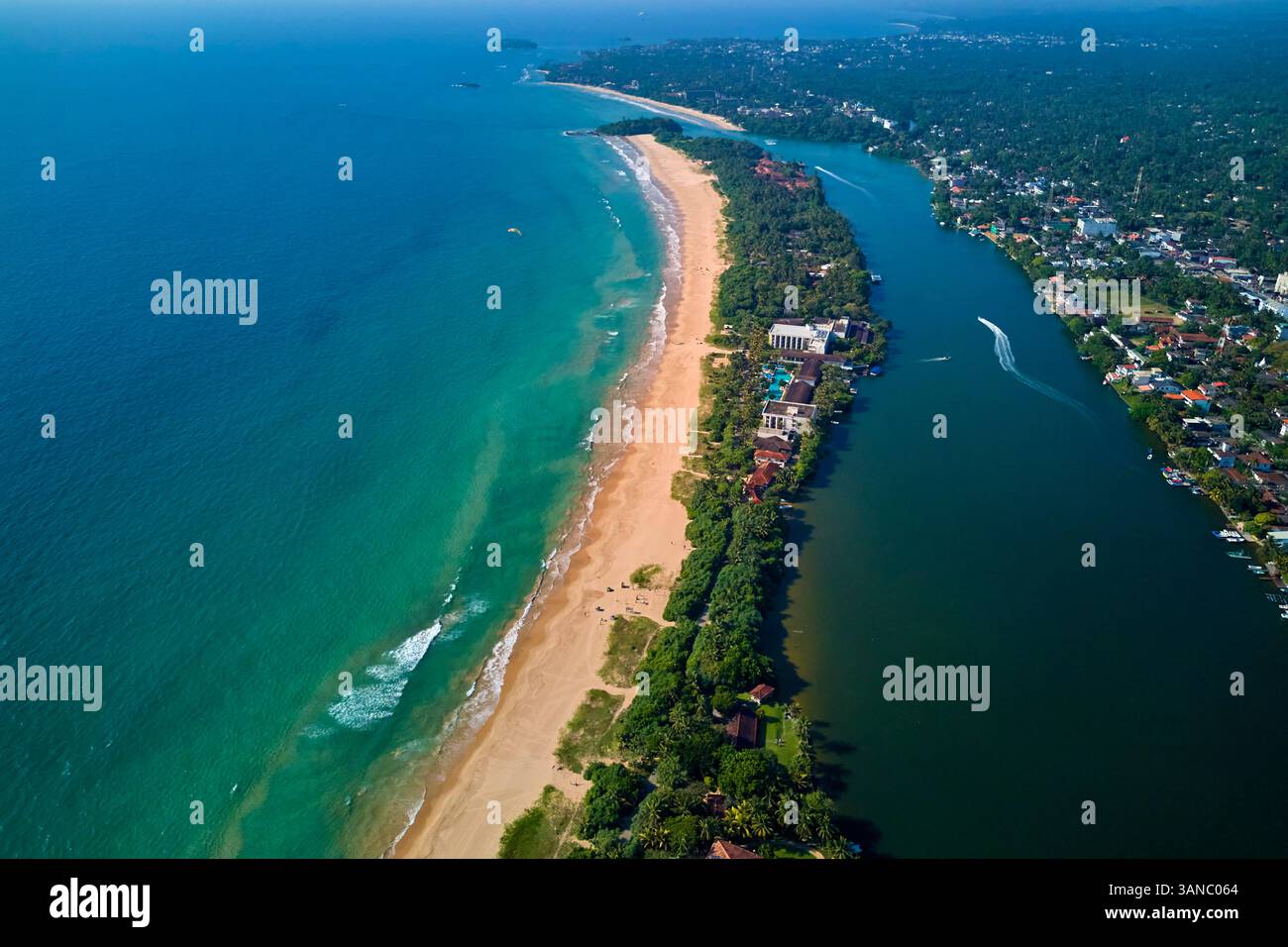 Sri Lanka, Southern Province, Bentota, aerial view of Bentota Beach ...