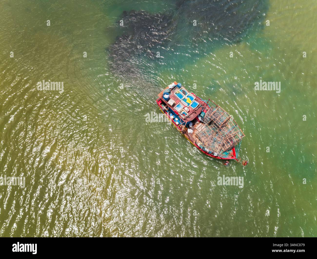 Aerial view of fishing boat navigating on transparent river, Cascalve, Brazil Stock Photo - Alamy