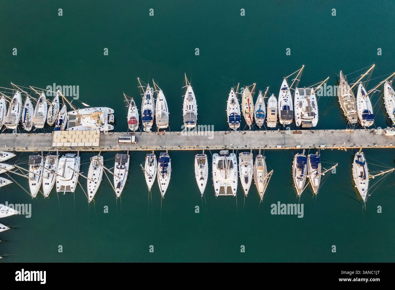 Aerial view of the wharf with many ships, in the Marina Alimnos, Athens ...