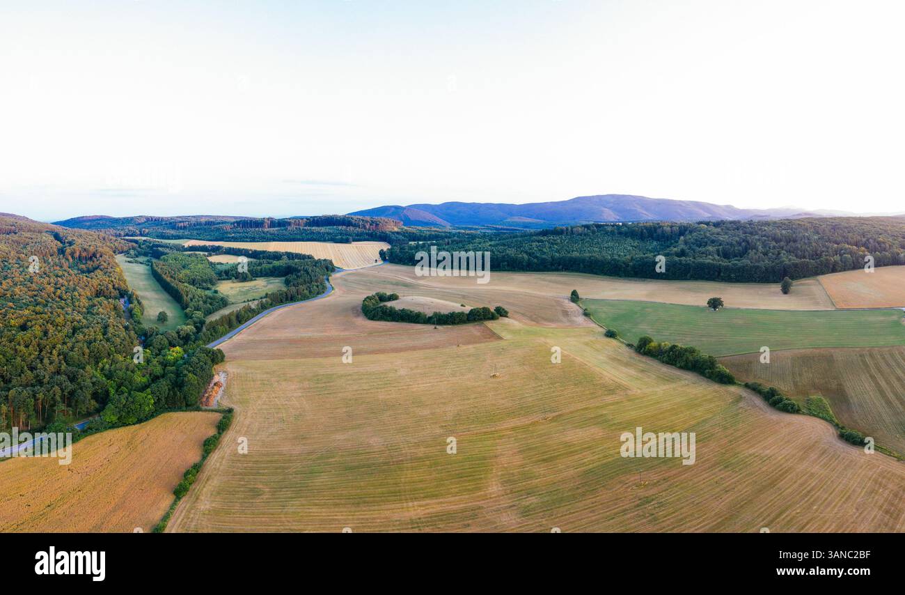 Aerial view of the sunset near Gaaden, in the Vienna woods, Wienerwald ...