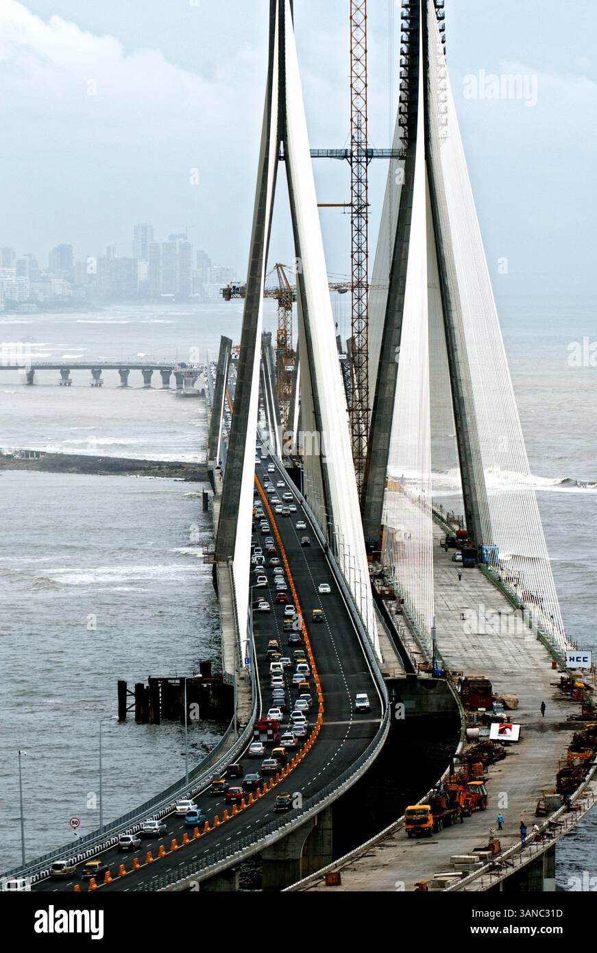 Aerial view of Opening day of bandra worli known rajiv gandhi sea link, Bombay Mumbai ...