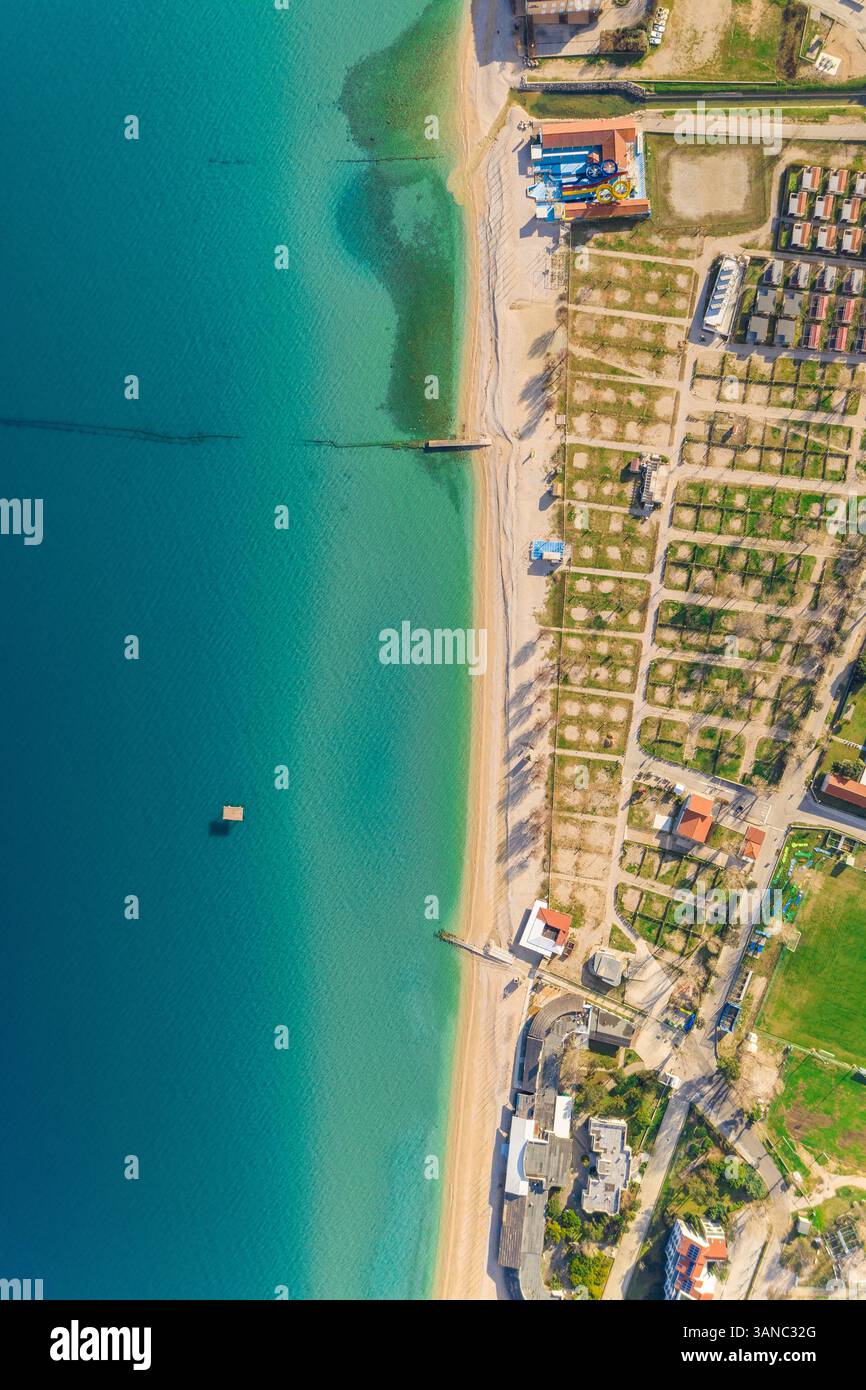 Aerial view of empty campsite on Baska beach, Krk island, Croatia Stock ...