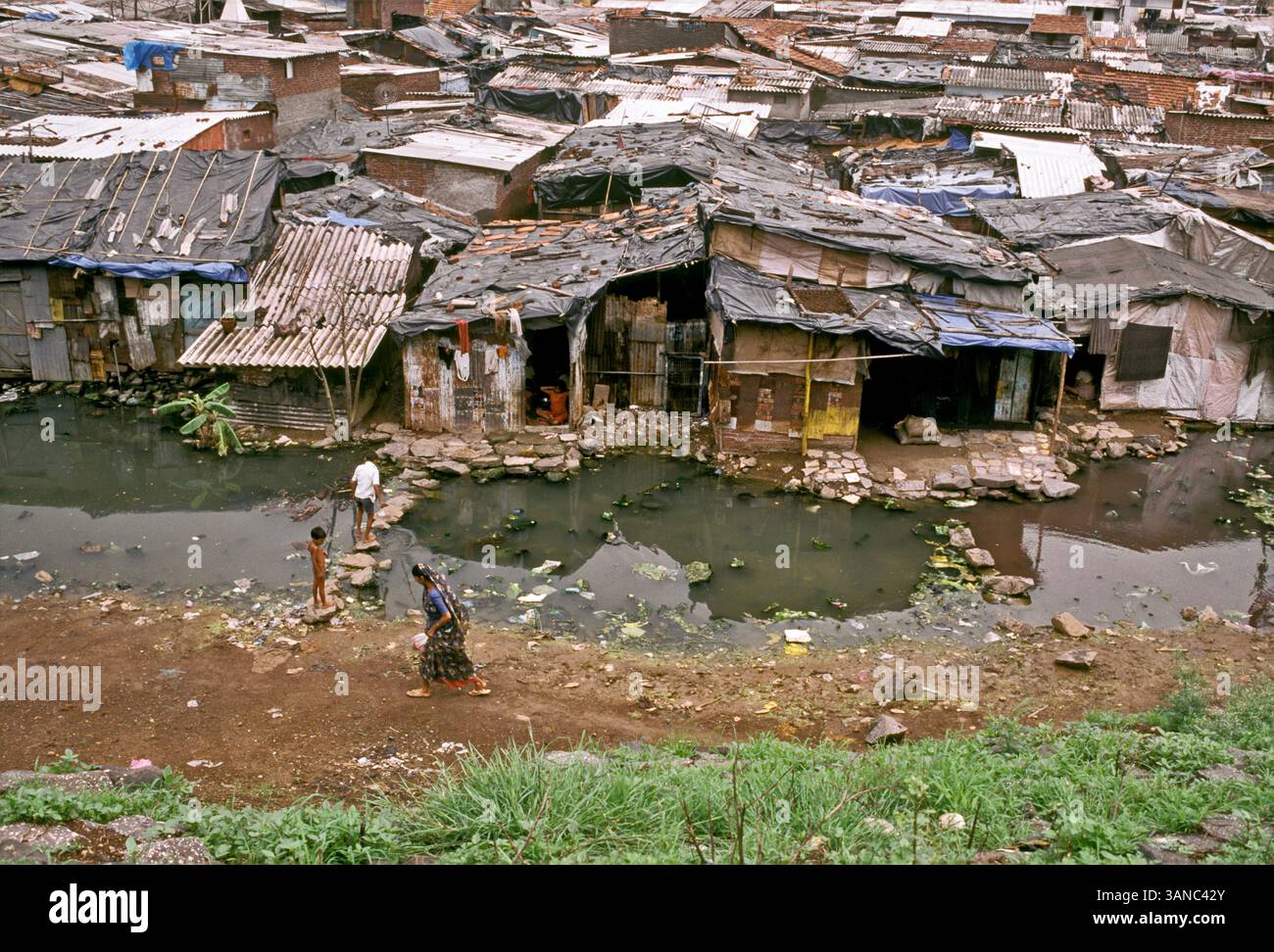 Aerial view of Unhygienic conditions in a slum in Mumbai Bombay ...