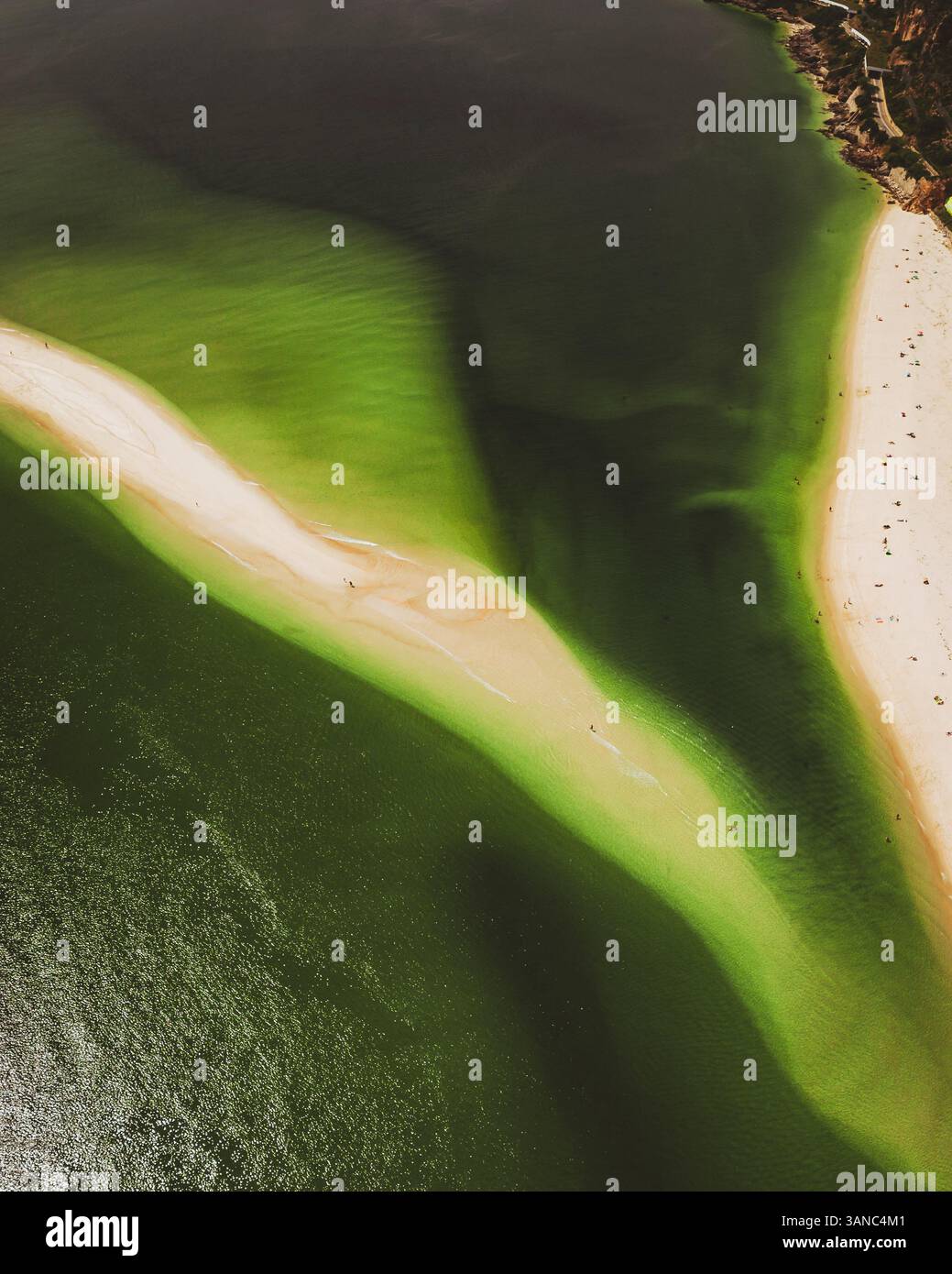 Aerial view of beautiful Praia de Figueirinha beach with serene green ...