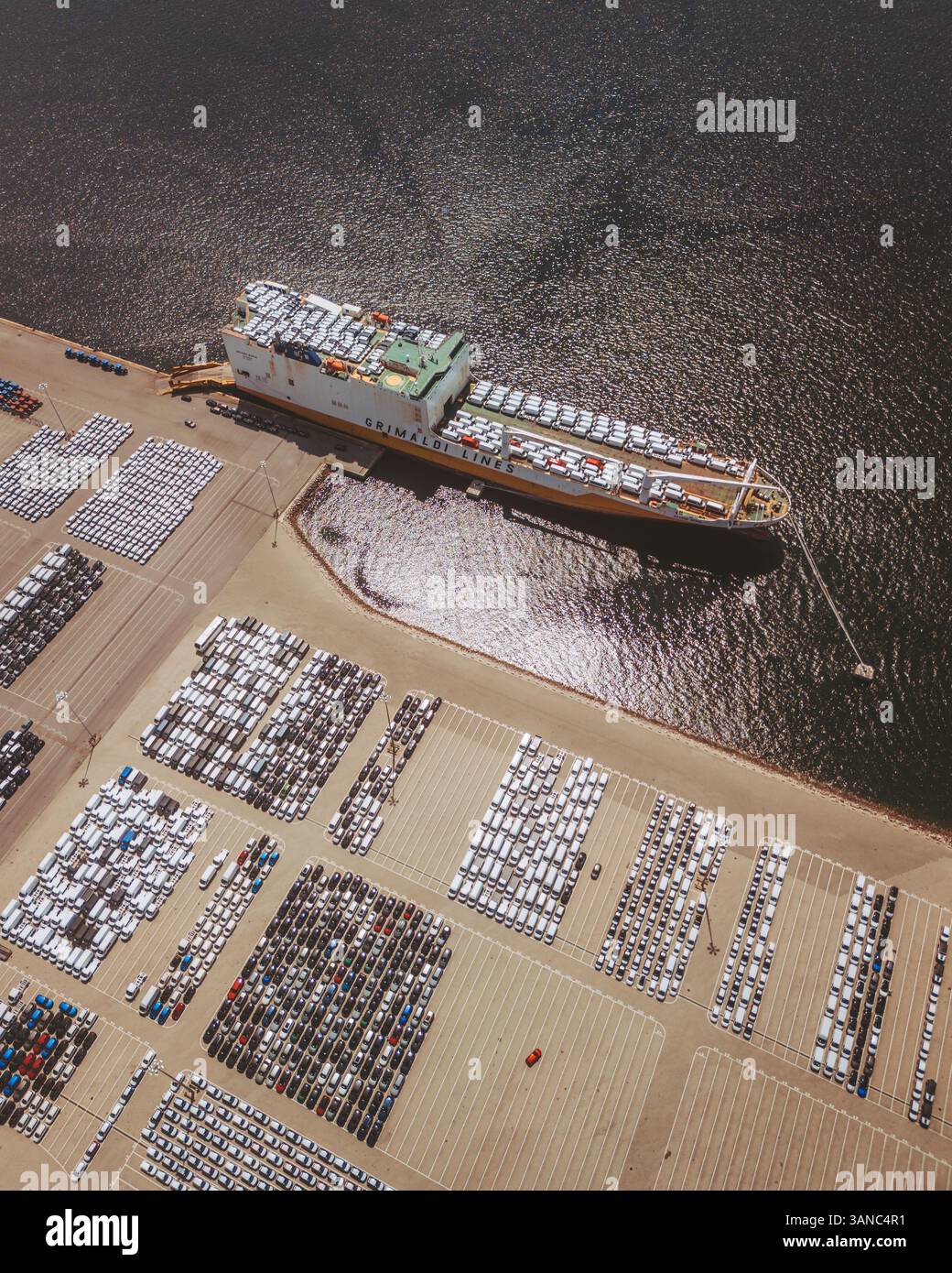 Aerial view of Setubal Port with containers, cars, and ships, Setubal ...